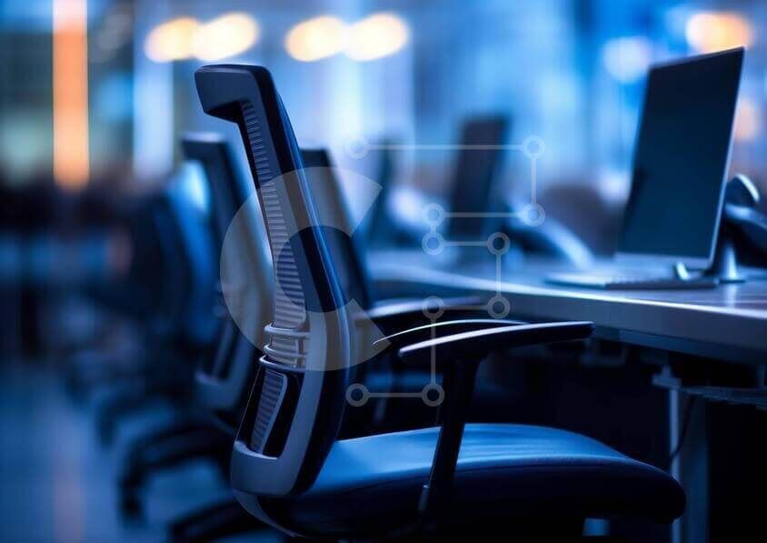Office Chairs and Computer Monitors in a Work Space stock photo ...