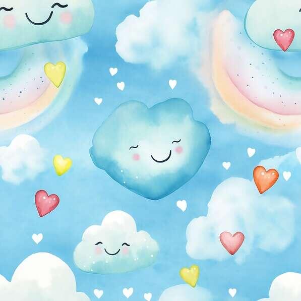 Download Colorful Clouds and Rainbows with Smiley Faces and Hearts ...