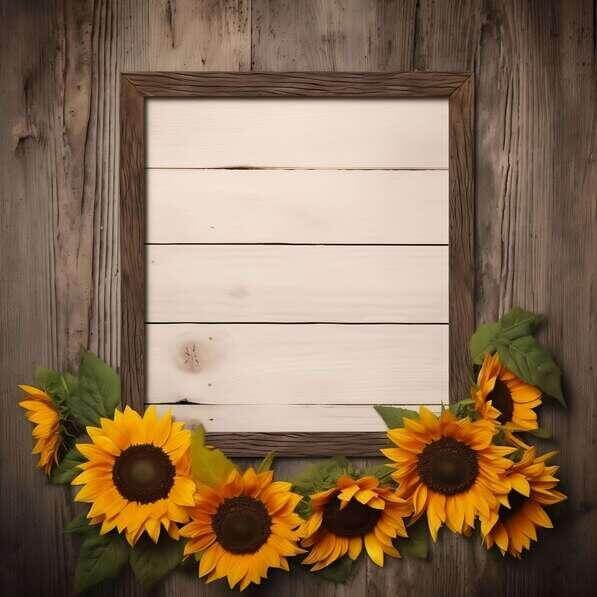 Download Wooden Frame with Sunflowers on Rustic Wall Backgrounds Online ...