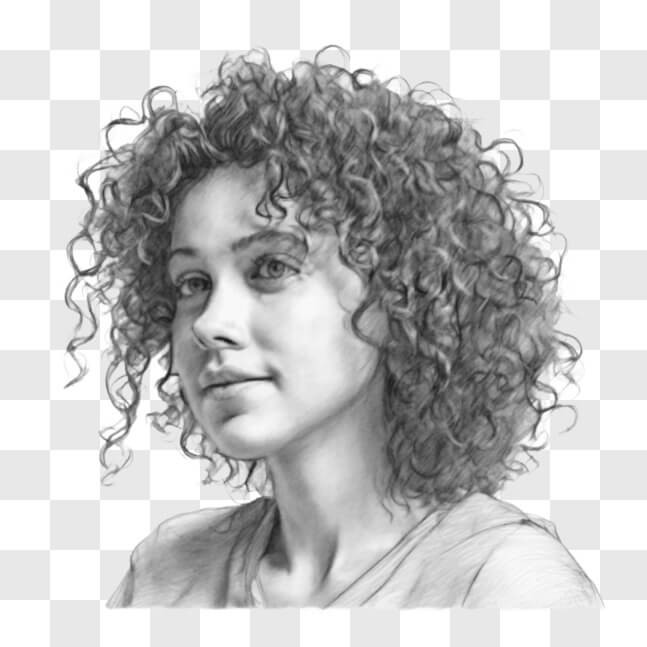 Descarga Dibujo en Blanco y Negro de Mujer con Pelo Rizado Bocetos En Línea - Creative Fabrica