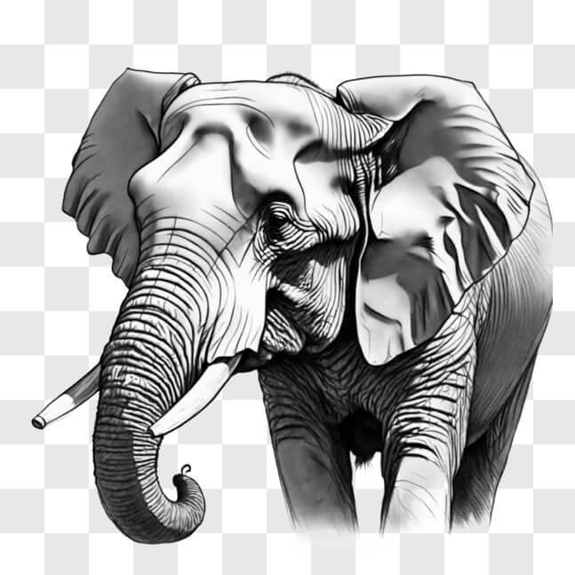 Download Black and White Elephant Drawing with Extended Tusks Sketches ...