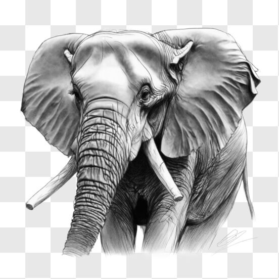 Download Black and White Elephant Drawing in Grassy Area Sketches ...