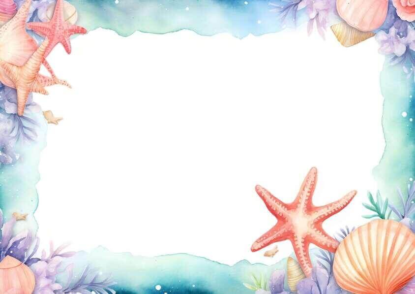 Download Underwater Themed Watercolor Frame with Seashells and Starfish ...