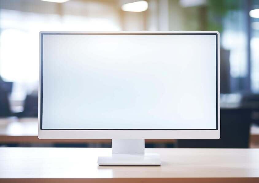 Download White Computer Monitor on Wooden Desk in Office Setting ...