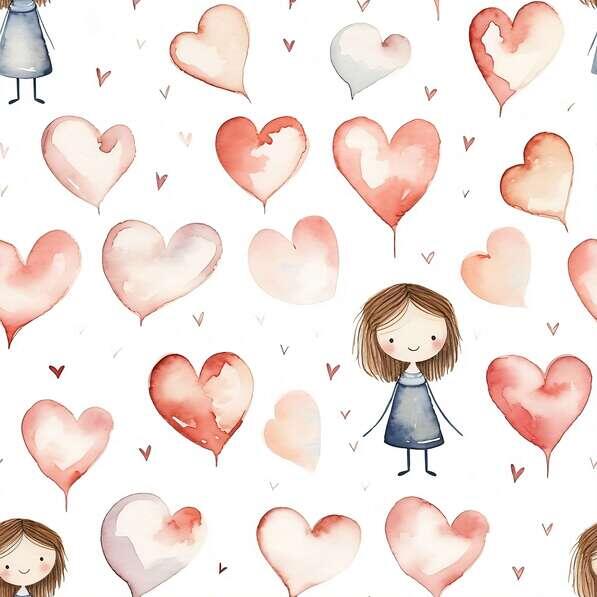 Download Valentine's Day Heart Pattern with Girl in the Middle Patterns ...