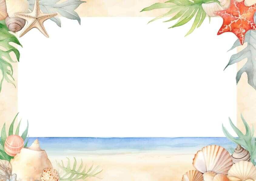 Download Watercolor Beach Frame with Seashells and Tropical Plants ...