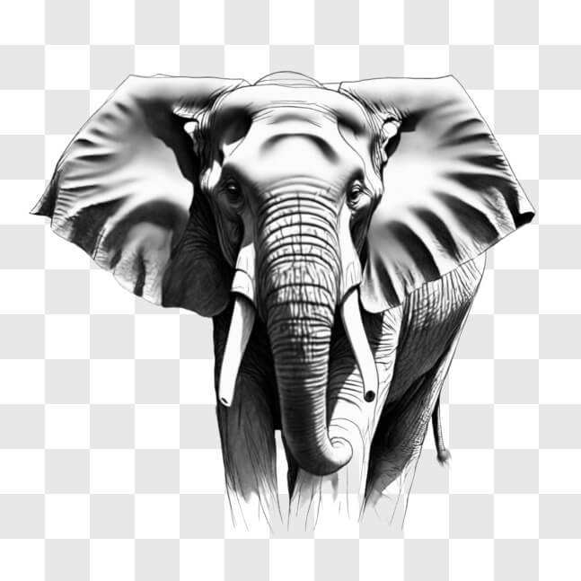 Download Black and White Elephant Drawing with Large Tusks Sketches ...