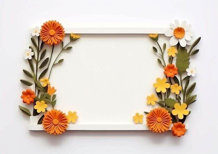 Download Floral Art Frame with Orange and Yellow Flowers on White ...