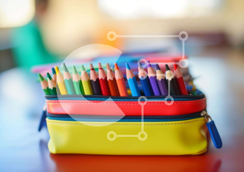 Vibrant Pencil Case with Various Colored Pencils stock photo | Creative ...