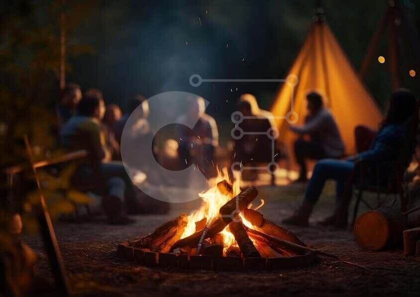 Outdoor Gathering around Campfire stock photo | Creative Fabrica