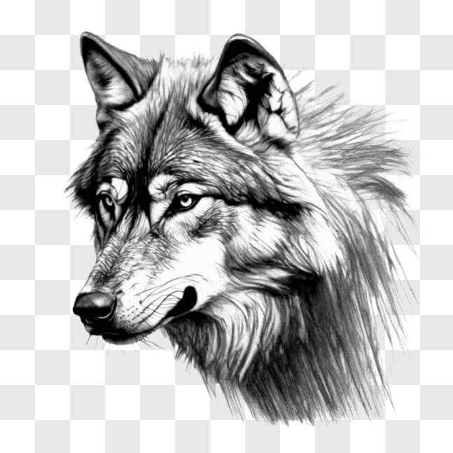 Download Black and White Pen and Ink Drawing of Wolf's Head Sketches ...