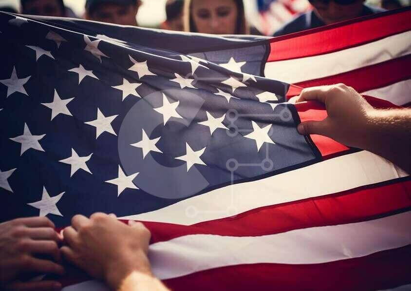 Group of People Holding American Flag stock photo | Creative Fabrica