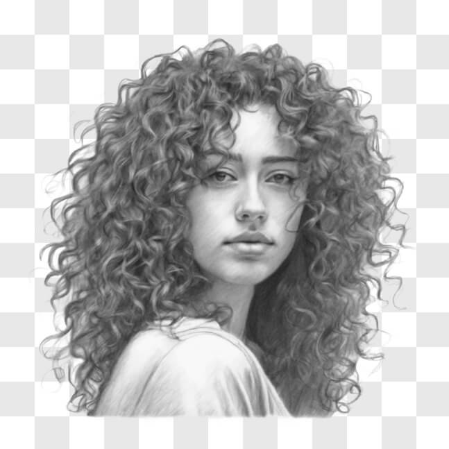 Descarga Retrato de una Mujer en Blanco y Negro con Pelo Rizado Bocetos En Línea - Creative Fabrica