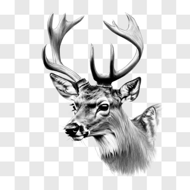 Download Detailed Deer Head Drawing with Large Antlers Sketches Online ...