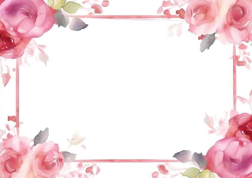Download Pink Floral Frame with Roses and Leaves on a White Background ...