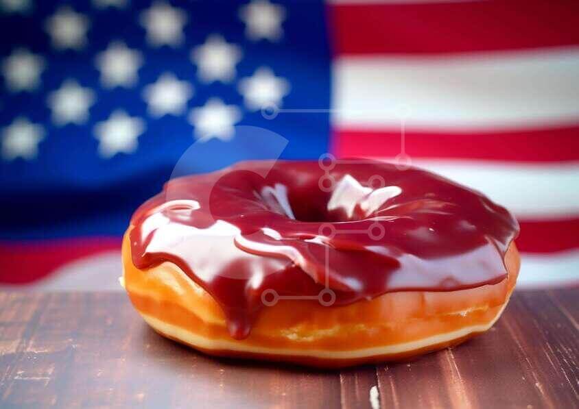 Chocolate Glazed Donut with American Flag Background stock photo ...