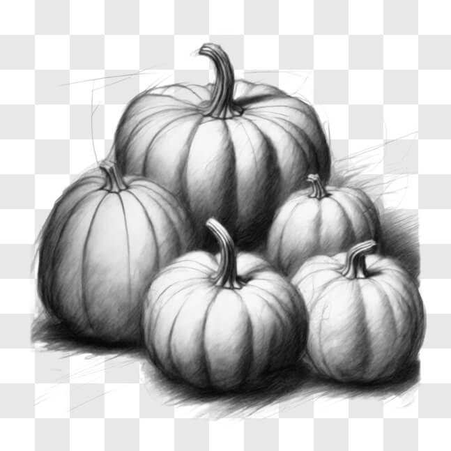 Download Group of Pumpkins Black and White Drawing Sketches Online ...