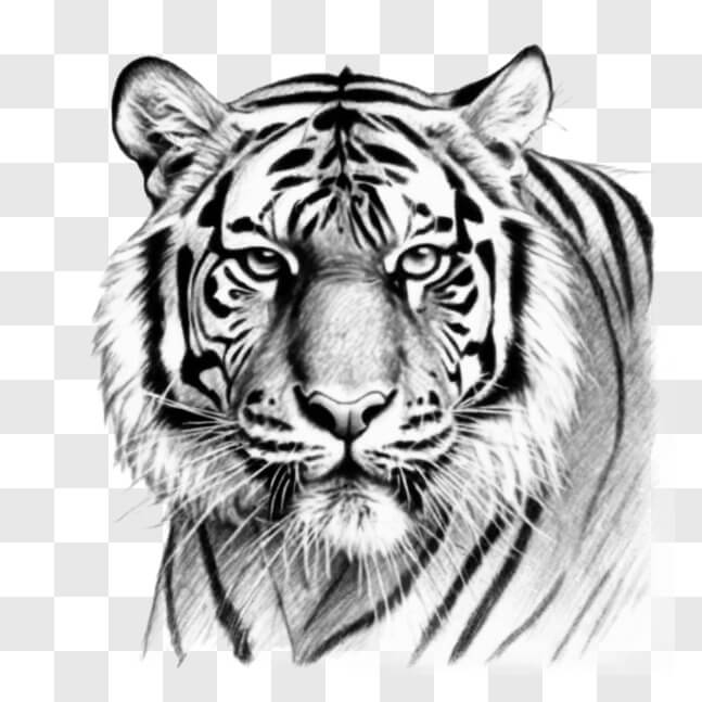Download Black and White Tiger Face Drawing for Conservation Awareness ...