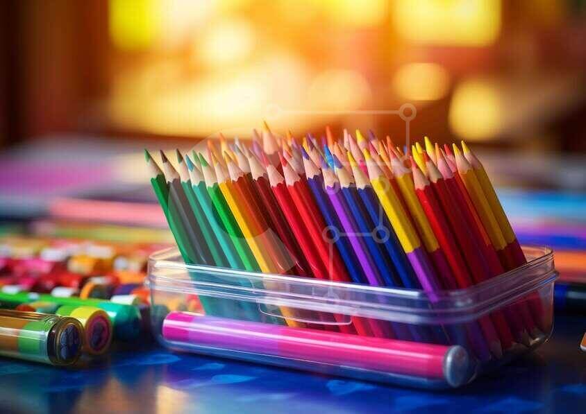 Vibrant Array of Pencils in Clear Storage Container stock photo ...