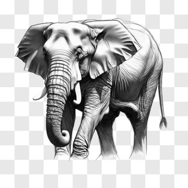 Download Black and White Elephant Drawing with Extended Trunk Sketches ...