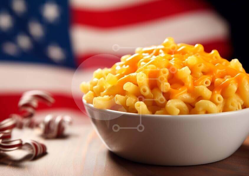 Delicious Macaroni and Cheese with American Flag stock photo | Creative ...