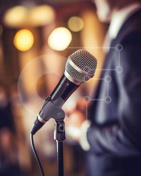 Man at Open Microphone for Public Speaking Events stock photo ...