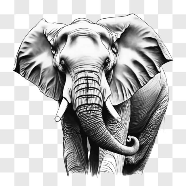 Download Black and White Elephant Drawing with Extended Trunk Sketches ...