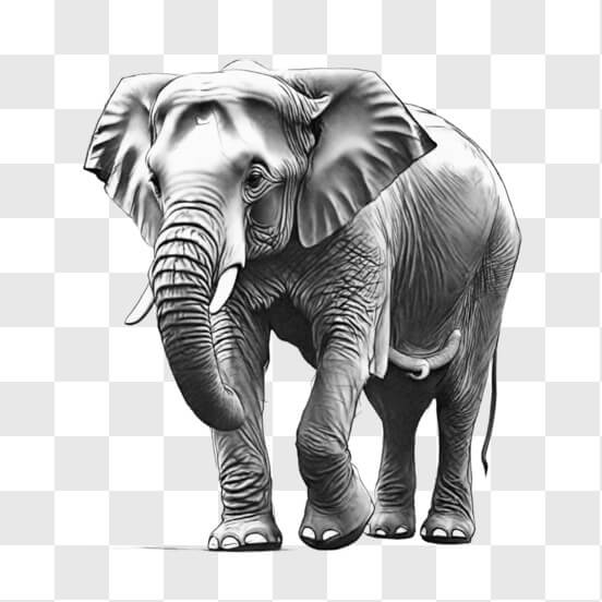 Download Black-and-White Drawing of Elephant Walking Sketches Online ...