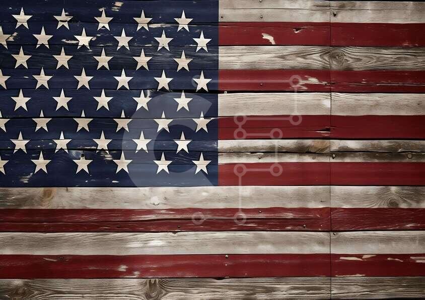 Weathered American Flag on Wooden Wall stock photo | Creative Fabrica