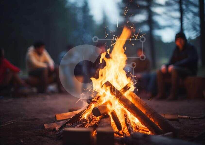 Outdoor Camping: Social Interaction around a Campfire stock photo ...