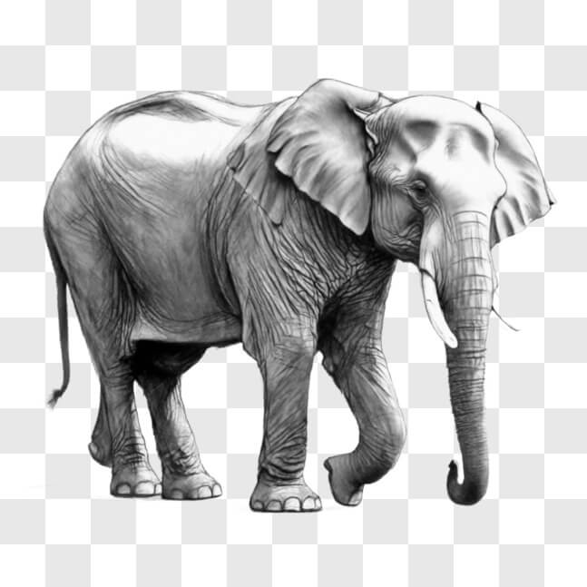 Download Black and White Elephant Drawing Walking Down the Street ...