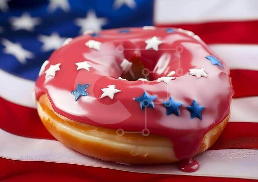 Patriotic Donut on American Flag Background stock photo | Creative Fabrica