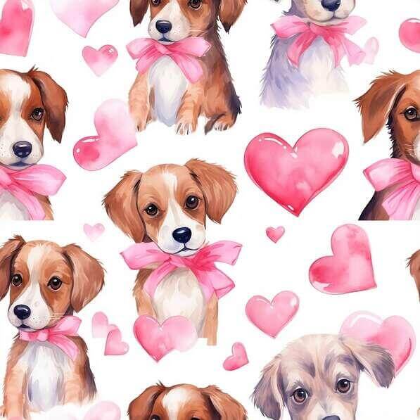 Download Seamless Pattern of Dogs with Pink Bows and Hearts Patterns ...