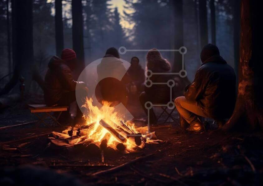 Outdoor Gathering around Campfire stock photo | Creative Fabrica