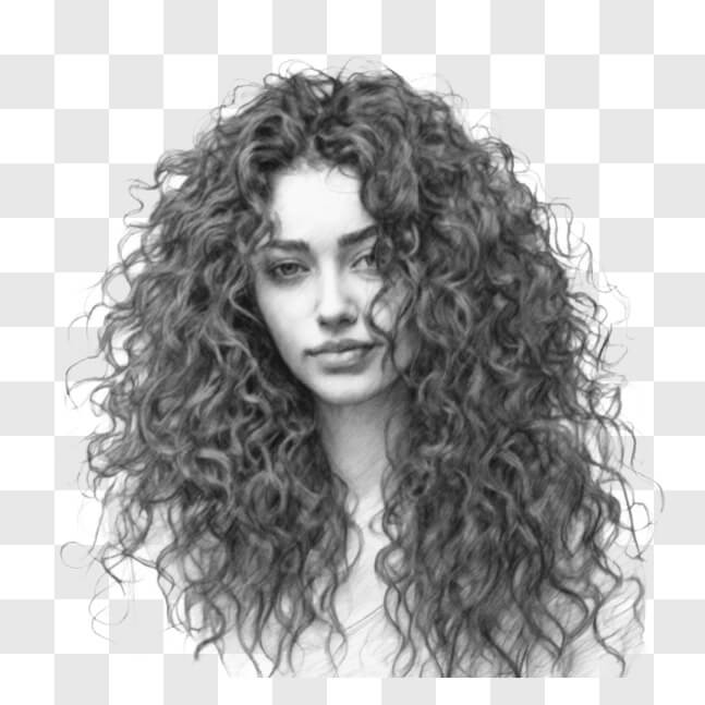 Descarga Dibujo en blanco y negro de mujer de cabello rizado con ...