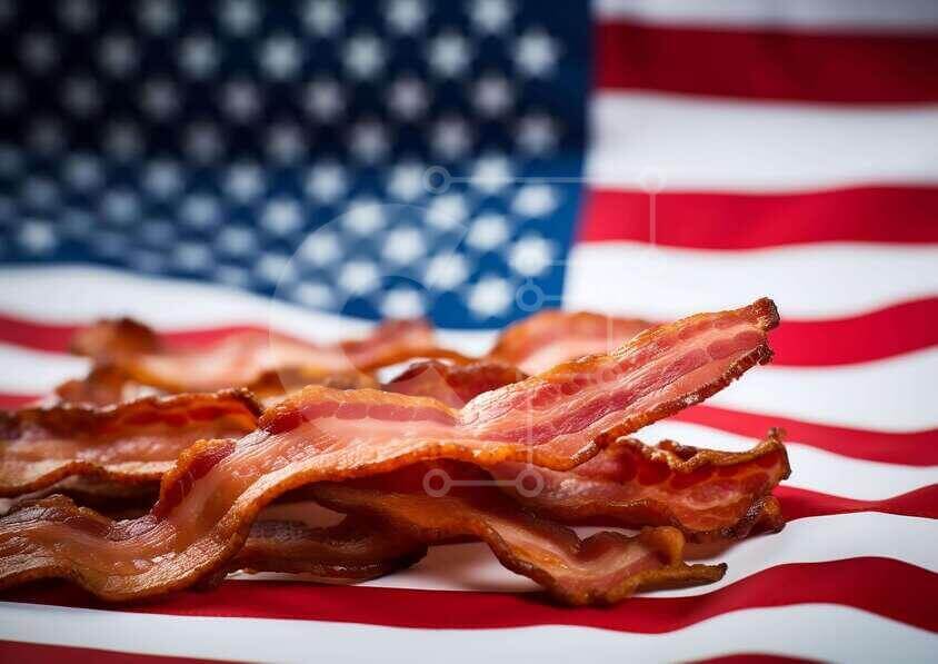 Pile of Bacon on American Flag stock photo | Creative Fabrica