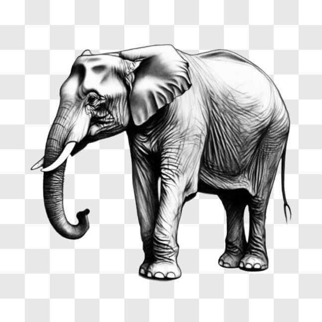Download Black and White Elephant Drawing with Extended Trunk Sketches ...