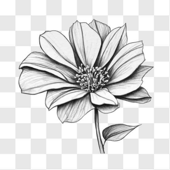 Download Black and White Drawing of a Large Flower with Spread Petals ...