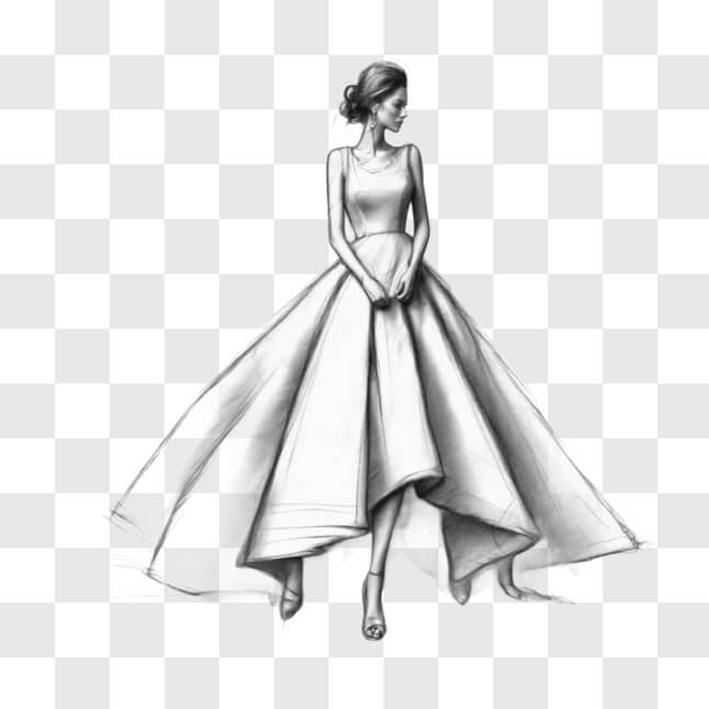 Descarga Dibujo de Moda de Mujer en Elegante Vestido Bocetos En Línea ...