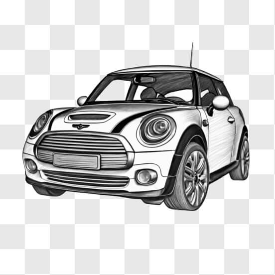 Download Black and White Drawing of a Mini Cooper Car Parked in the ...