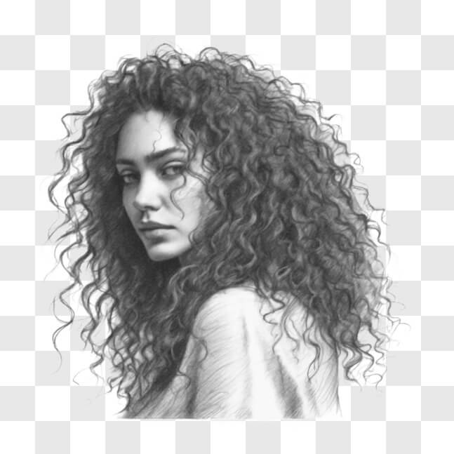 Descarga Dibujo en blanco y negro de mujer con cabello rizado Bocetos En Línea - Creative Fabrica
