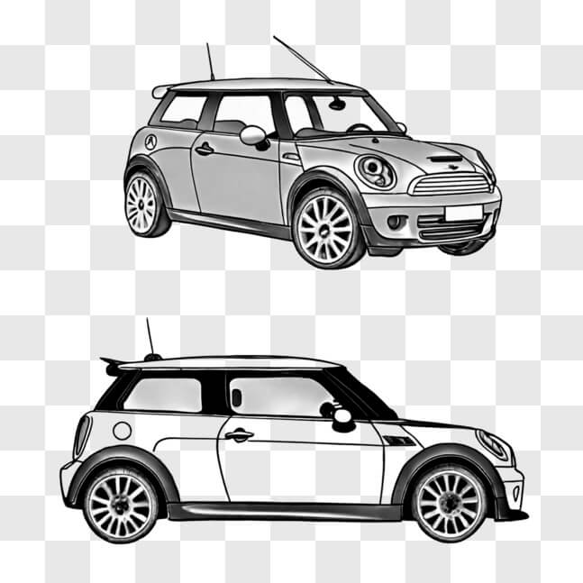 Download Black and White Mini Cooper Car Drawings Comparison Sketches ...