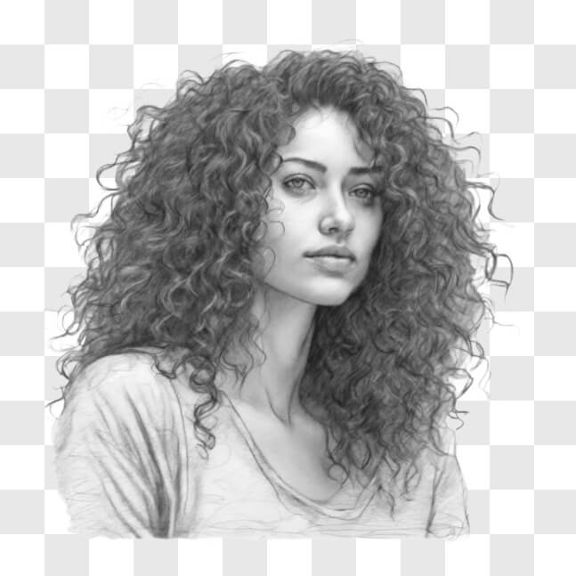 Descarga Dibujo en Blanco y Negro de una Mujer con Pelo Rizado Bocetos En Línea - Creative Fabrica
