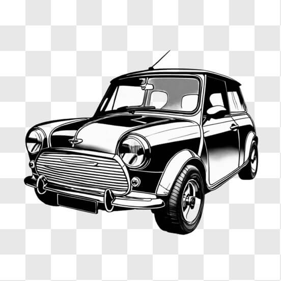 Download Black and White Drawing of a Mini Cooper Car Parked in the ...