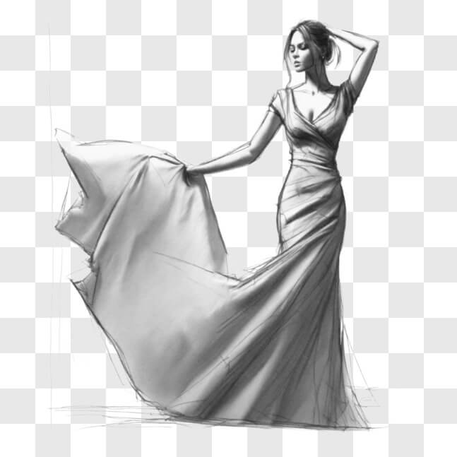 Download Elegant Woman in Long Dress Fashion Drawing Sketches Online ...