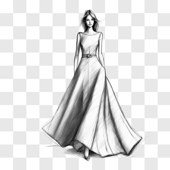 Download Elegant Black and White Fashion Sketch of Woman on Runway ...