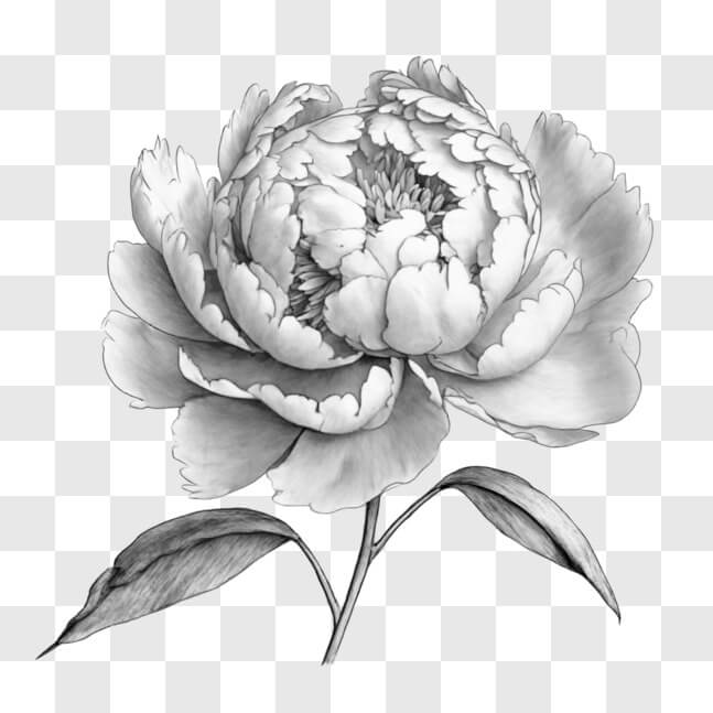 Download Detailed Drawing of Peony Flower in Black and White Sketches ...