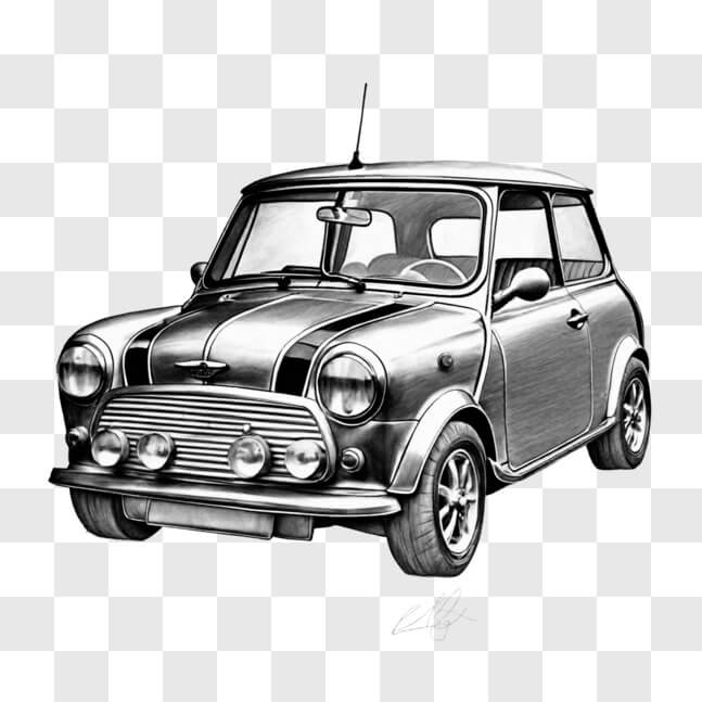 Download Black and White Drawing of Old-Fashioned Mini Cooper Car ...