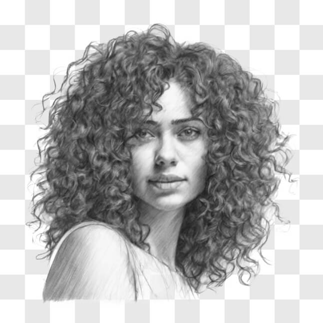 Descarga Dibujo de retrato en blanco y negro de una mujer con cabello rizado Bocetos En Línea ...