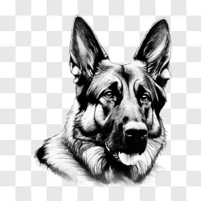 Download German Shepherd Dog Portrait Drawing in Black and White ...
